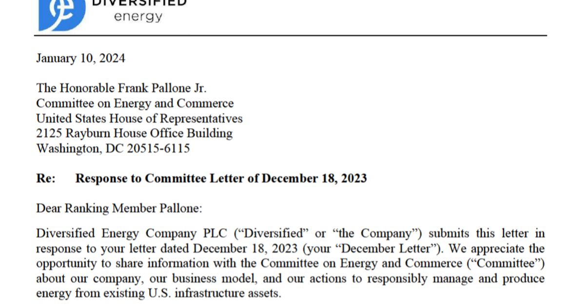 Diversified Energy responds to US energy committee letter | LSE:DEC ...