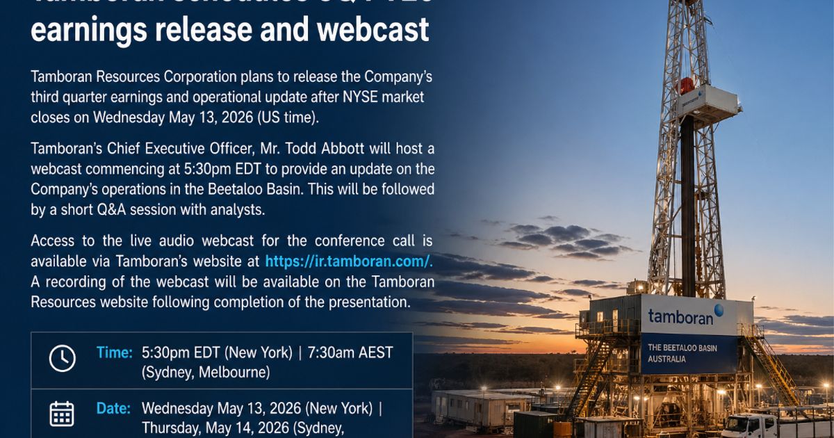Tamboran schedules 3Q FY26 earnings release and webcast | ASX:TBN, NYSE ...